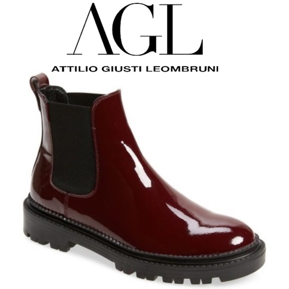 Agl | Shoes | New Agl Chelsea Combat Boots In Patent Plum | Poshmark